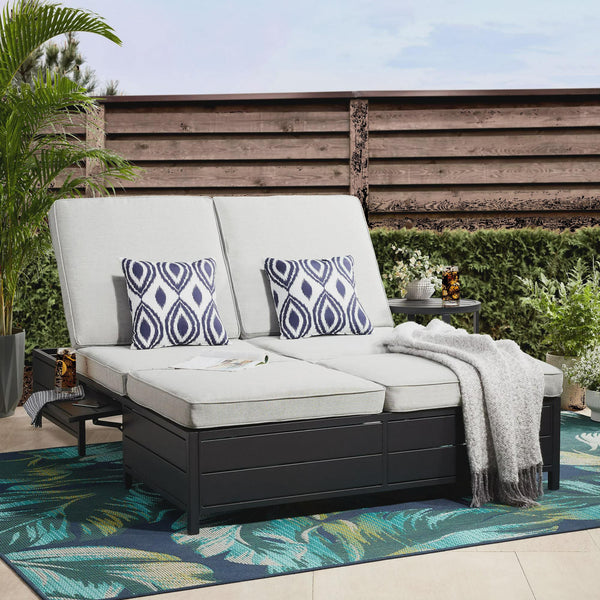 Asher Springs Outdoor Double Chaise Lounge Bench- Black & Gray ...