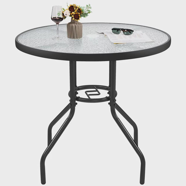 Topeakmart 27.4'' Outdoor Patio Round Bistro Table Tempered Glass Top ...