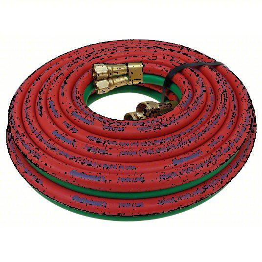 Twin Line Welding Hose: 3/8 in Hose Inside Dia., Green, Red, BB x BB ...