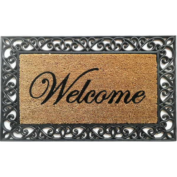 Indoor and Outdoor Rubber and Coir Welcome Doormat, 18" x 30" - 1 Piec ...