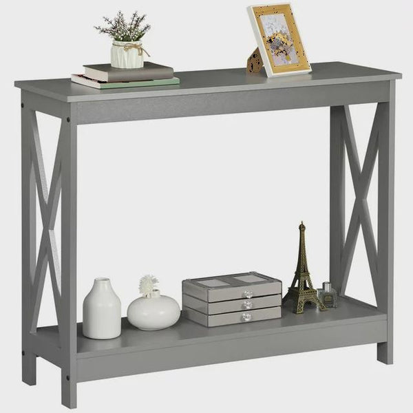 ZENY 2-Tier Home Wood Entryway Console Sofa Side Table x-Shaped, Gray ...