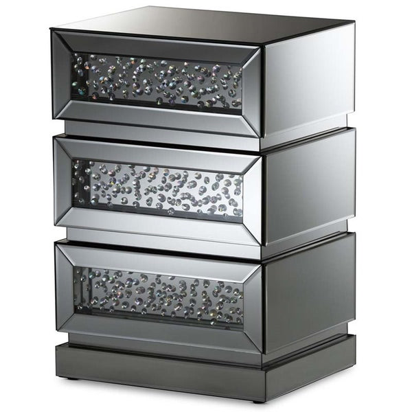 Baxton Studio Sabrina Mirrored 3 Drawer Nightstand in Silver – ADVANCED ...