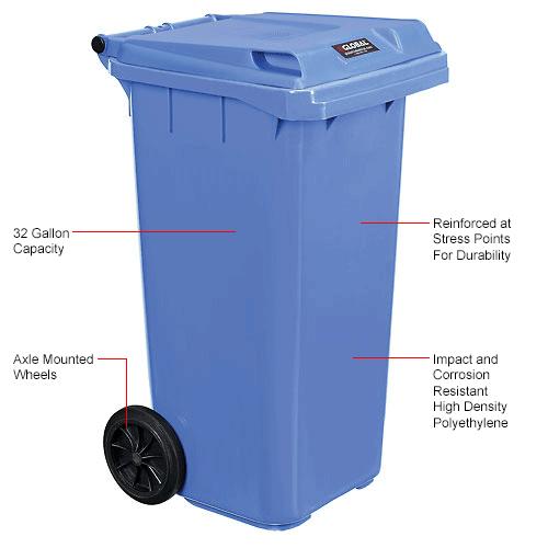 Mobile Trash Container with Lid - 32 Gallon Blue – ADVANCED SOLUTIONS ...